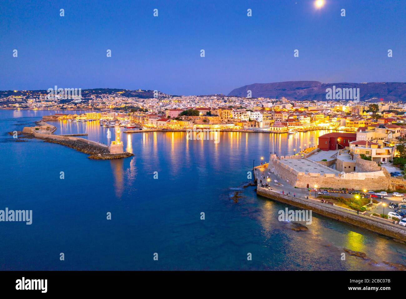 Panorama of the beautiful old harbor of Chania with the amazing ...