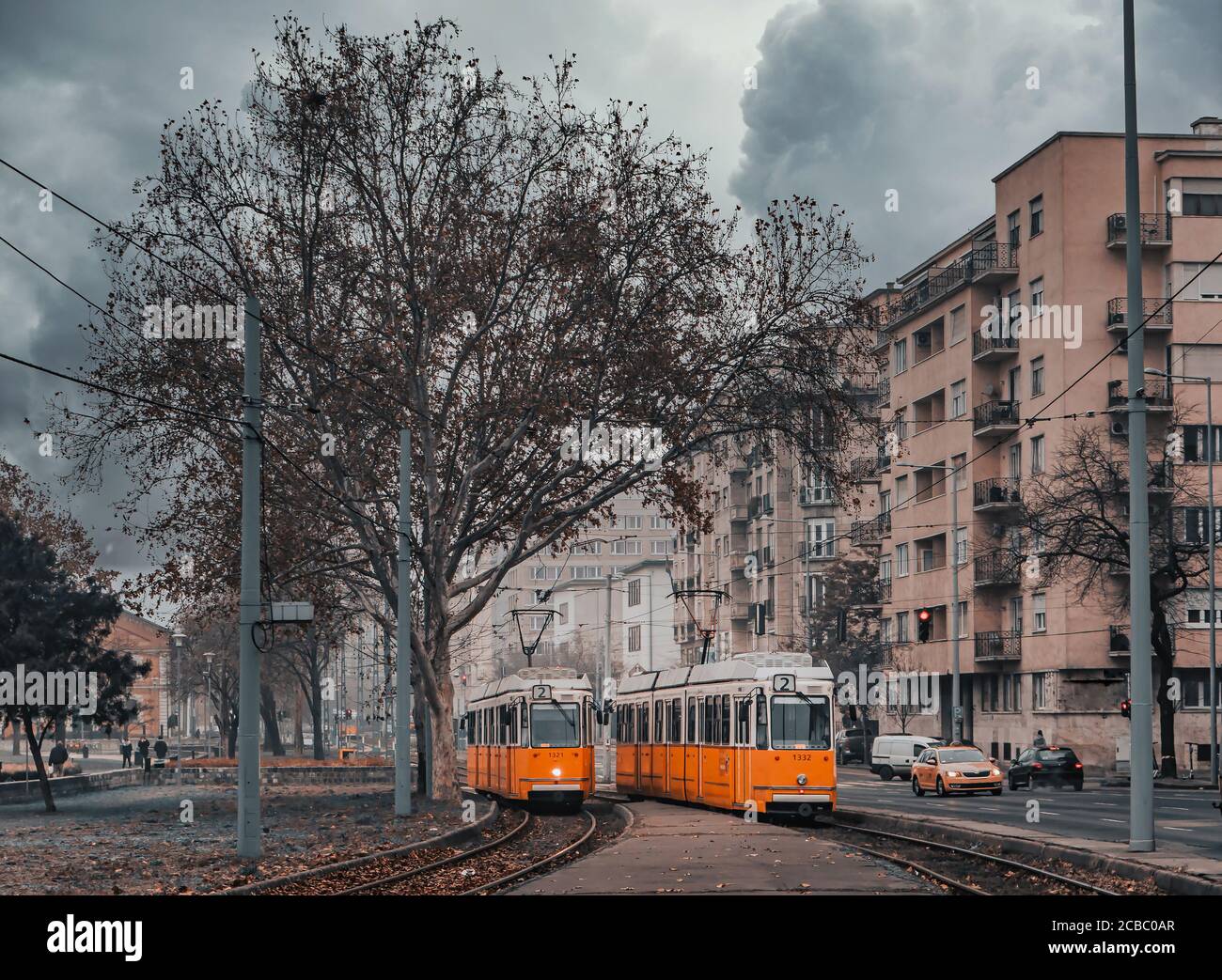 An old yellow tram on the Danube River under the trees Stock Photo - Alamy