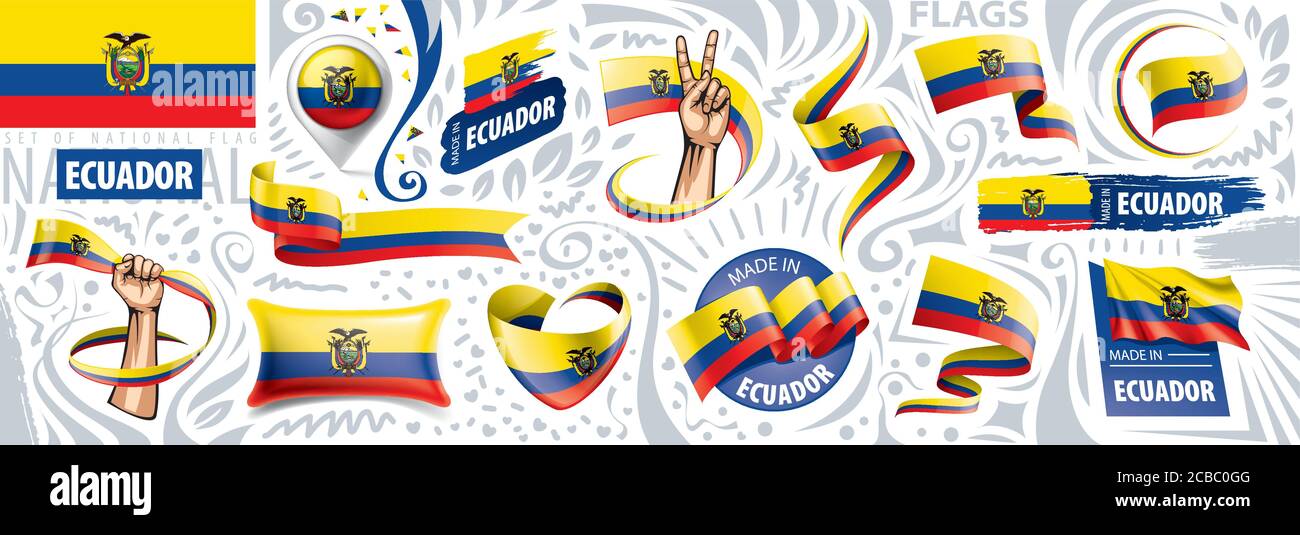 Vector set of the national flag of Ecuador in various creative designs ...