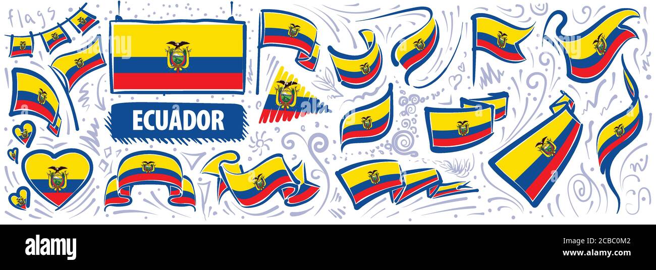 Vector set of the national flag of Ecuador in various creative designs ...