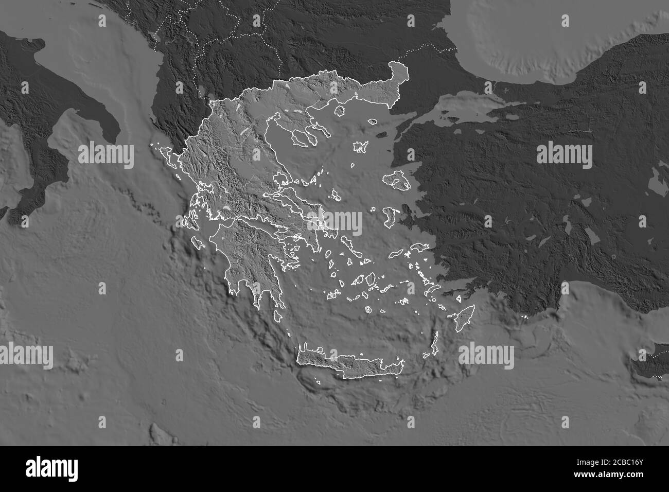 Shape of Greece separated by the desaturation of neighboring areas ...