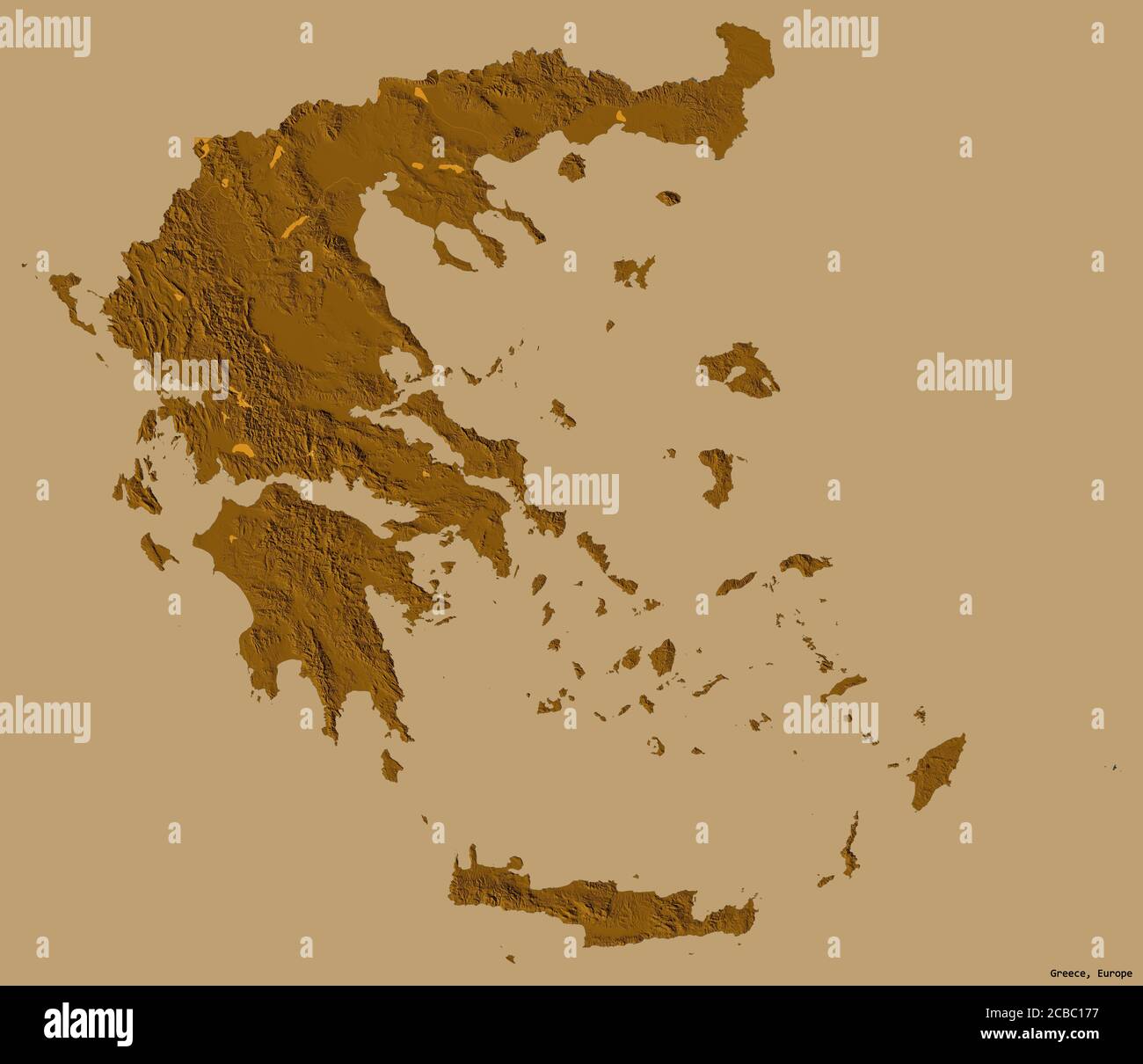 Shape of Greece with its capital isolated on a solid color background ...