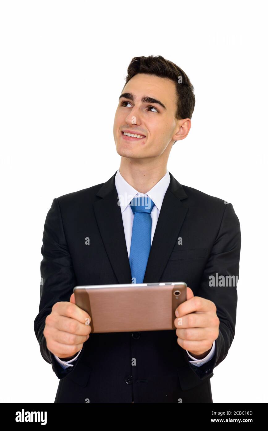 Man in suit holding up hi-res stock photography and images - Alamy