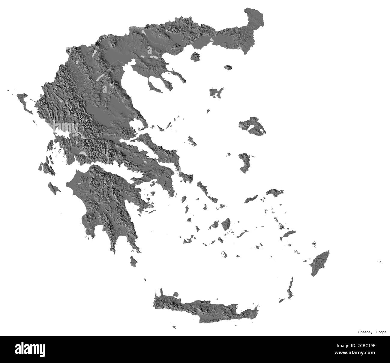 Shape of Greece with its capital isolated on white background. Bilevel ...