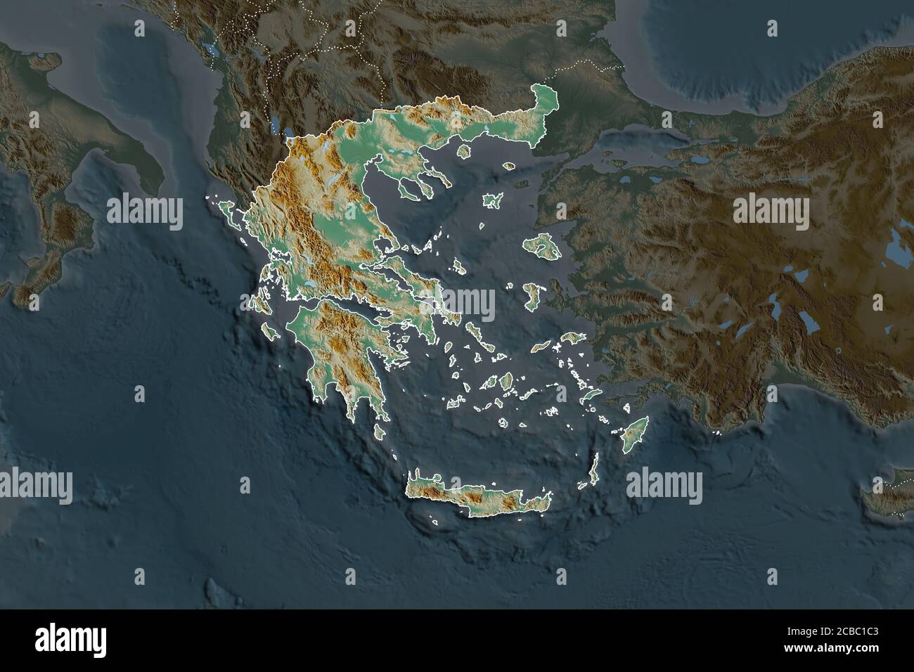 Shape of Greece separated by the desaturation of neighboring areas ...