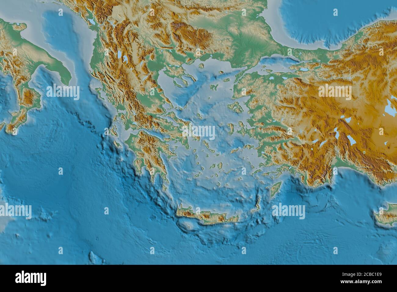 Extended area of Greece. Topographic relief map. 3D rendering Stock ...