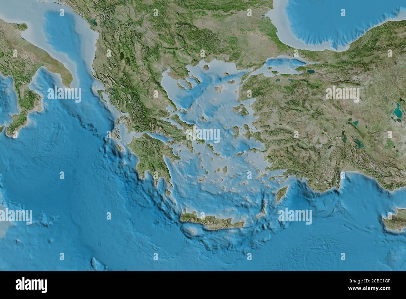Extended area of Greece. Satellite imagery. 3D rendering Stock Photo ...