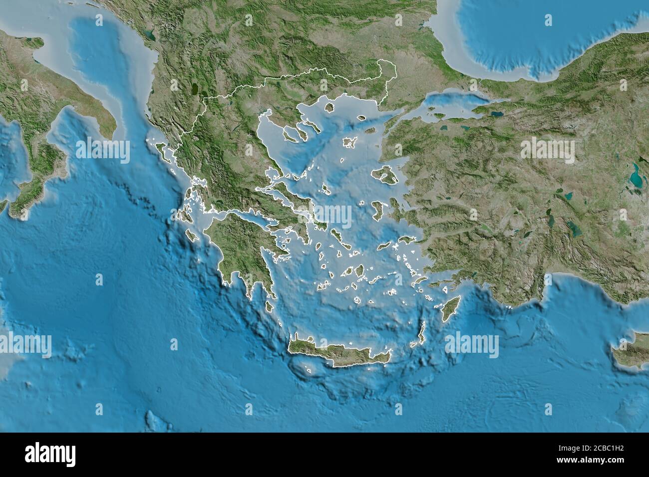 Extended area of outlined Greece. Satellite imagery. 3D rendering Stock ...
