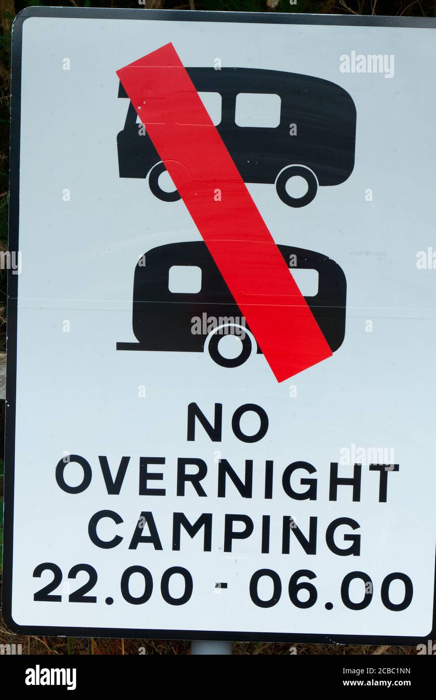 No camping sign at Highland car park Stock Photo - Alamy