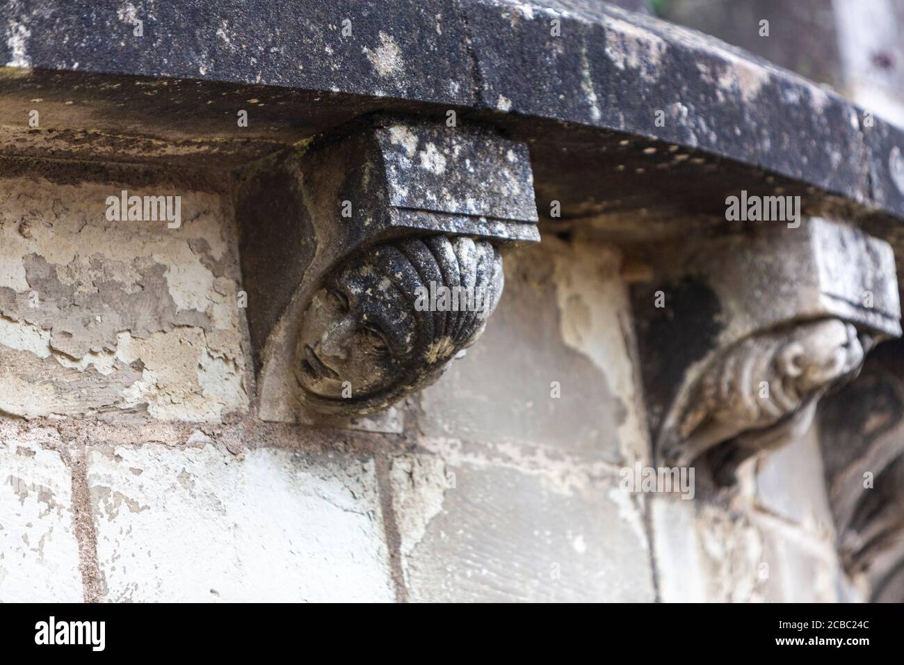 Corbels in Romanesque Kitchen with 21 chimneys covered with fish-scales ...