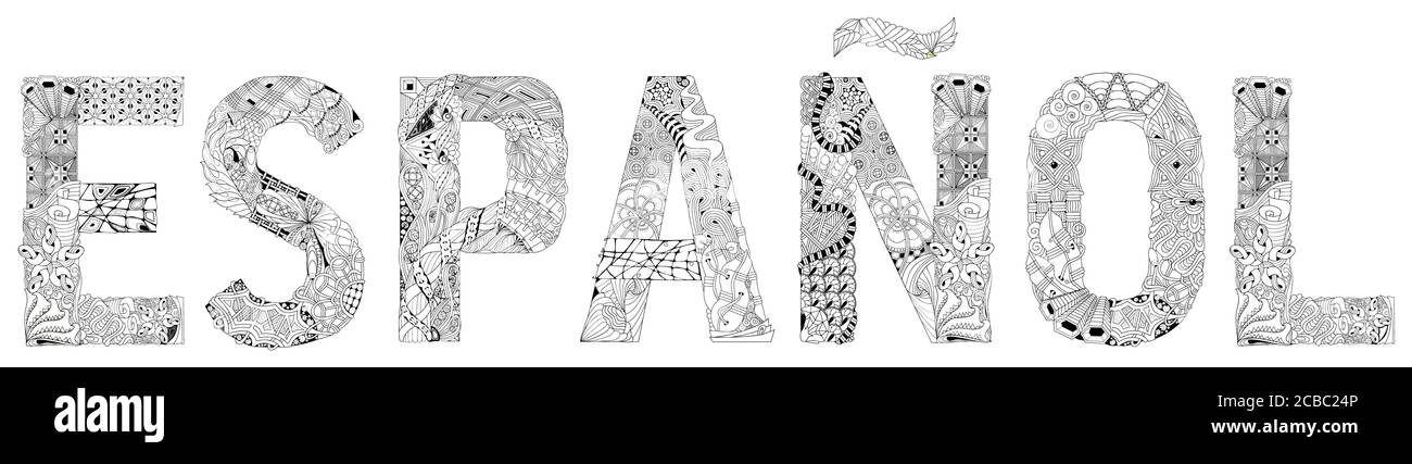 Hand-painted art design. Hand drawn illustration word espanol. In ...