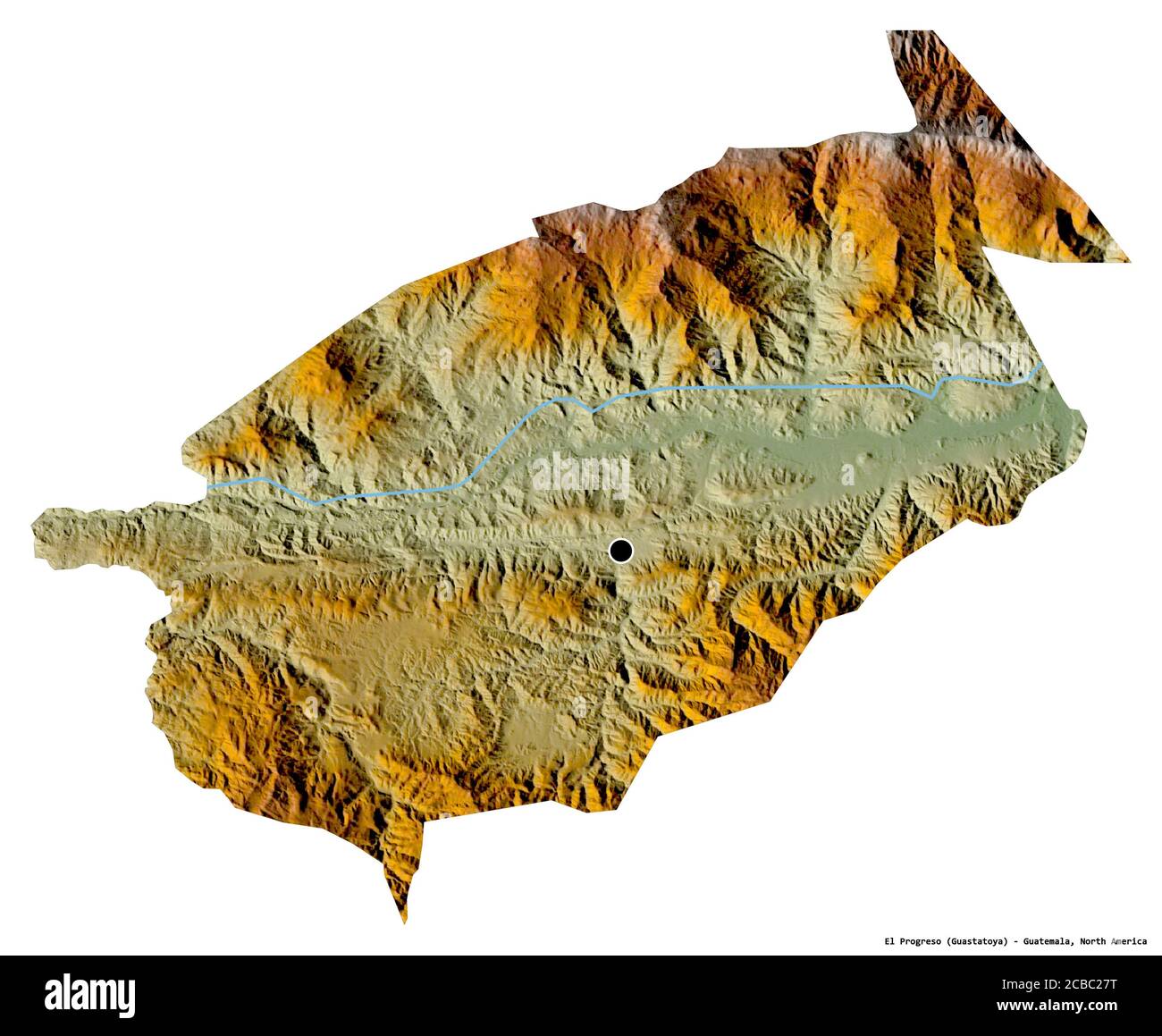 Shape of El Progreso, department of Guatemala, with its capital ...