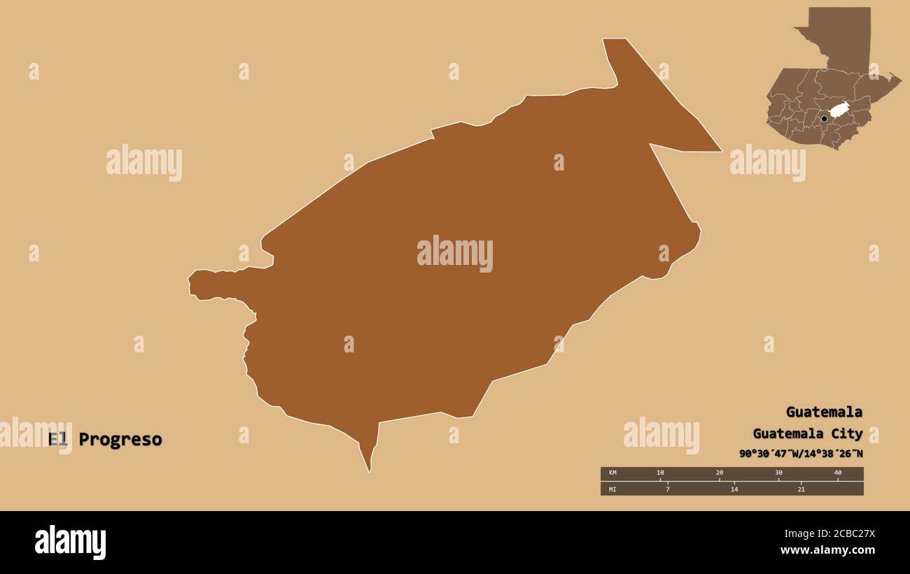 Shape of El Progreso, department of Guatemala, with its capital ...