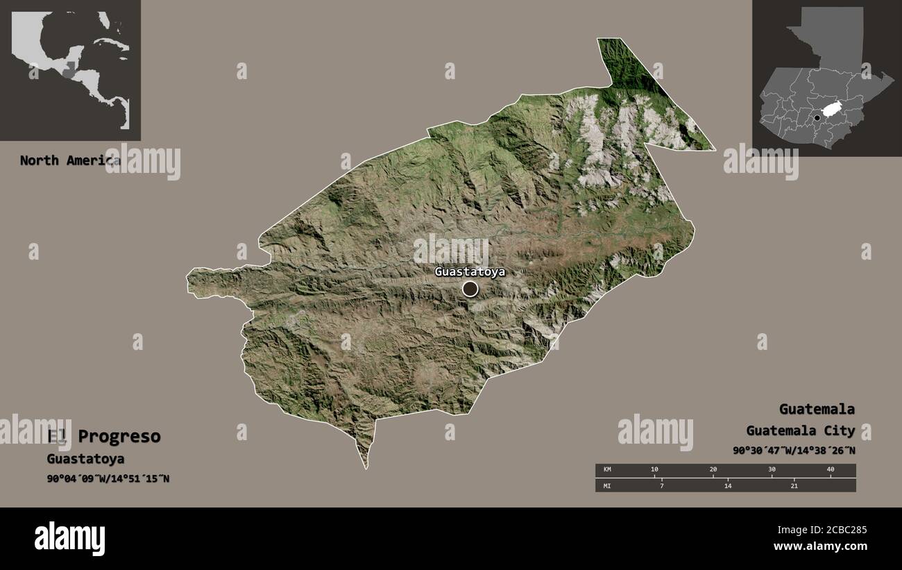 Shape of El Progreso, department of Guatemala, and its capital ...
