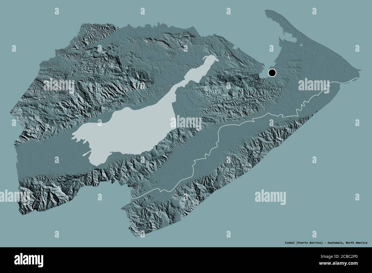 Shape of Izabal, department of Guatemala, with its capital isolated on ...