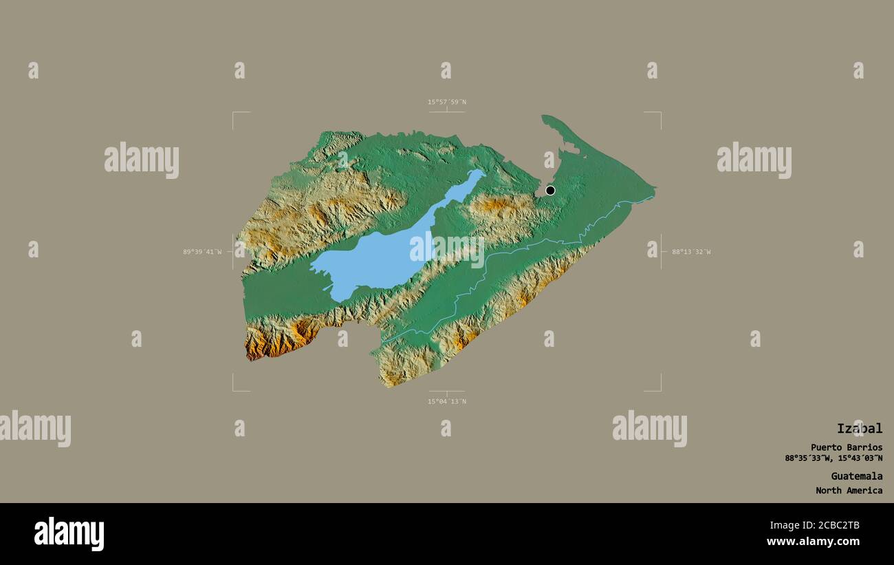 Area of Izabal, department of Guatemala, isolated on a solid background ...