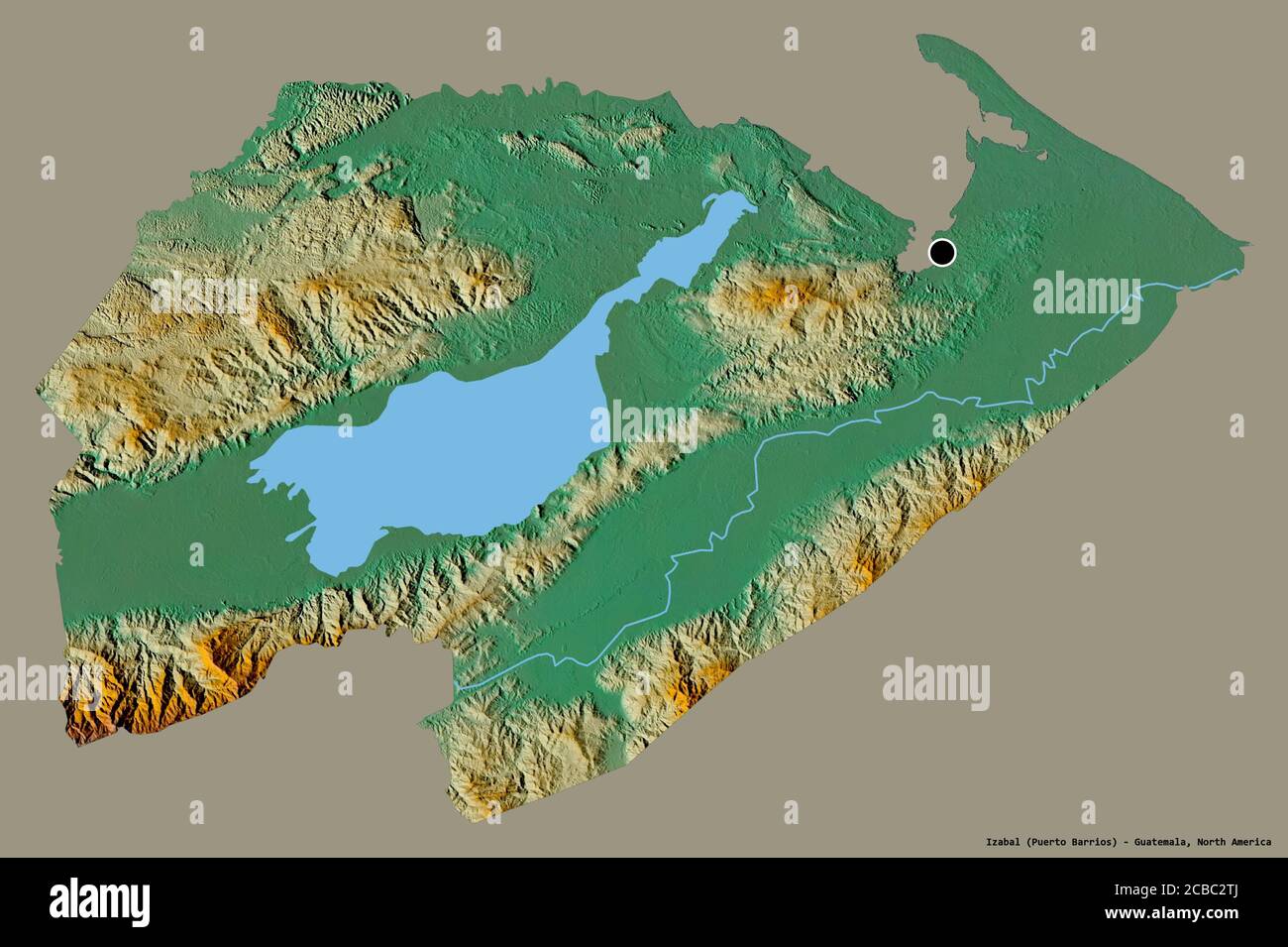 Shape of Izabal, department of Guatemala, with its capital isolated on ...