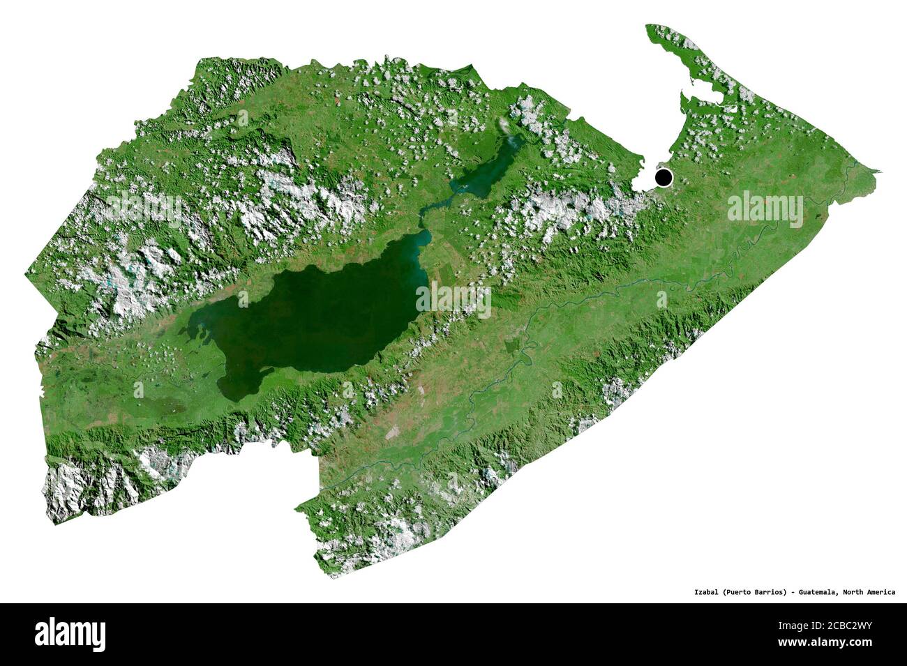 Shape of Izabal, department of Guatemala, with its capital isolated on ...