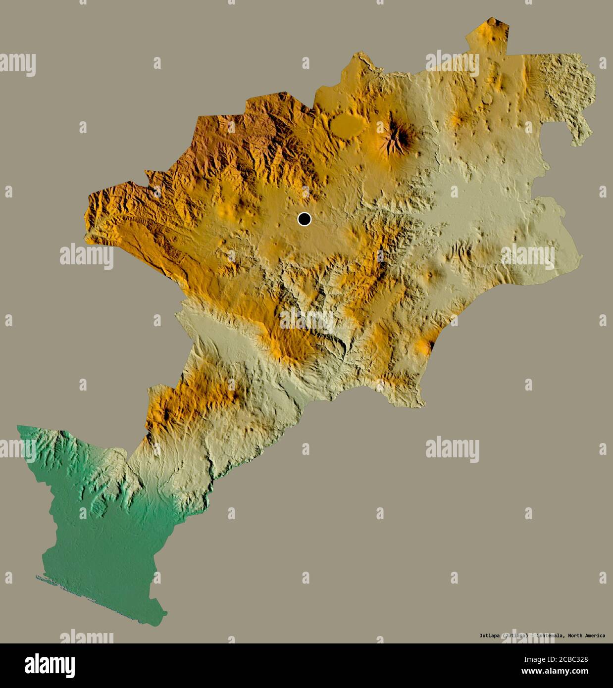 Shape of Jutiapa, department of Guatemala, with its capital isolated on ...