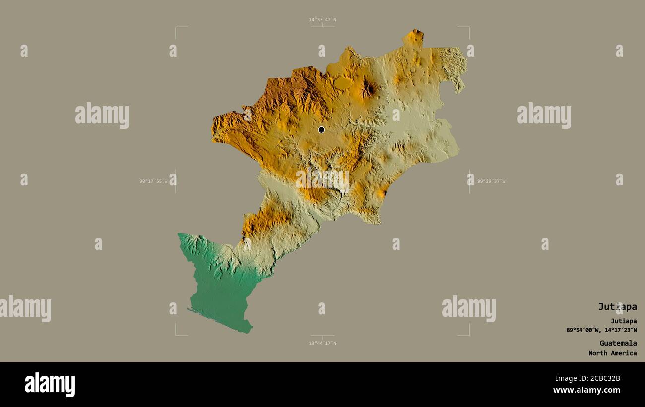 Area of Jutiapa, department of Guatemala, isolated on a solid ...