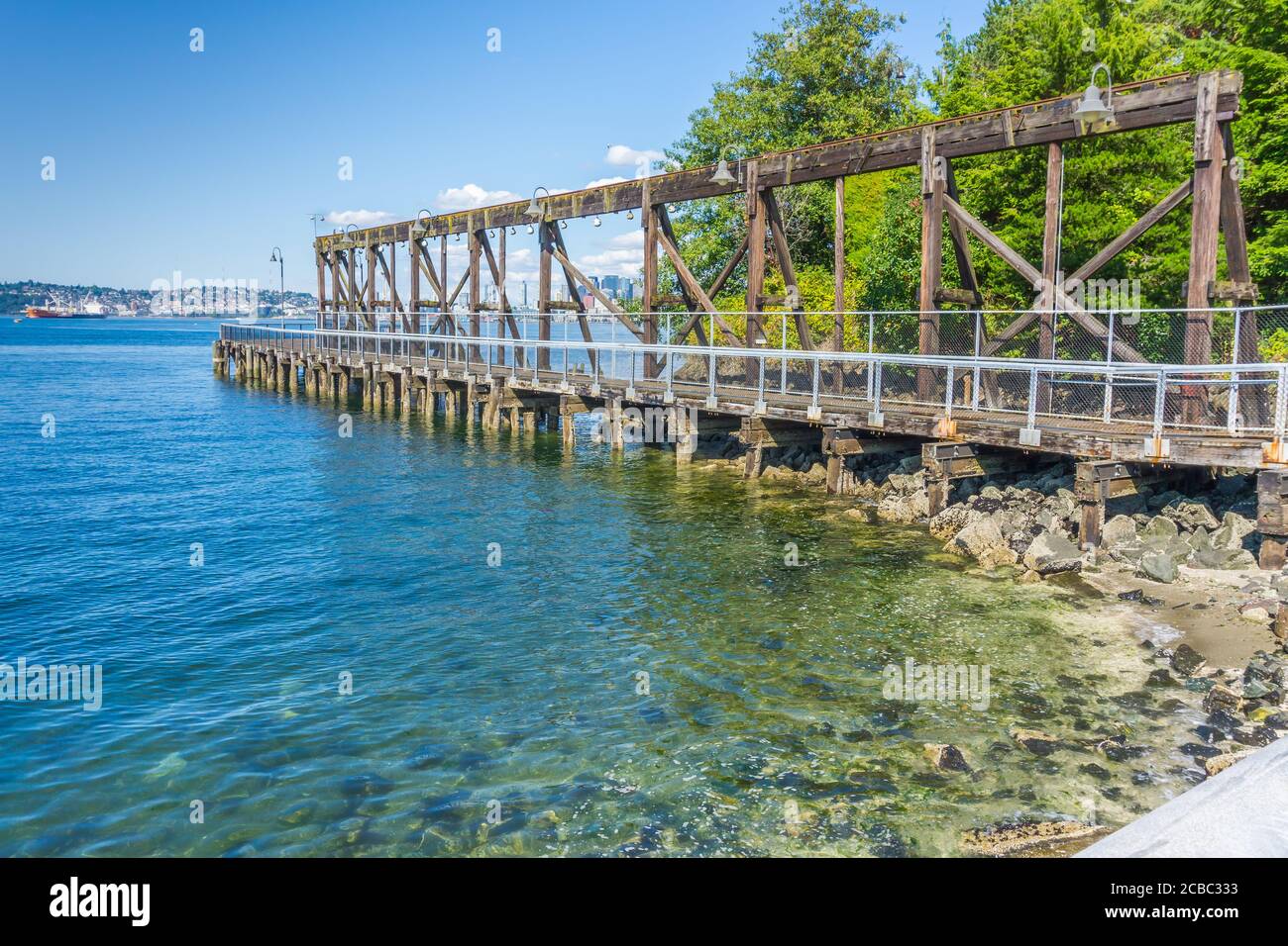 A view of a pier at Jack Block Park in West Seattle, Washington Stock ...