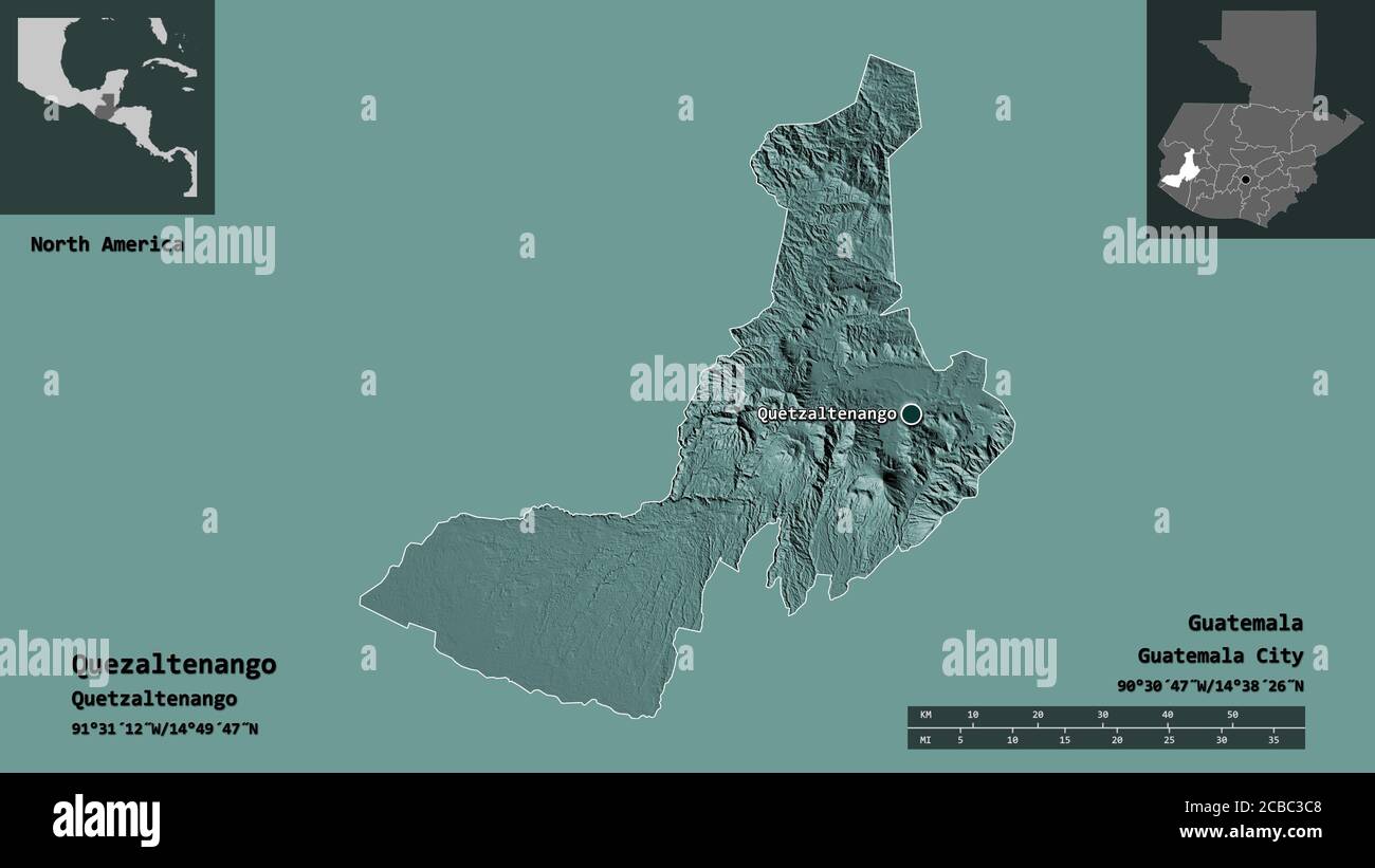Shape of Quezaltenango, department of Guatemala, and its capital ...