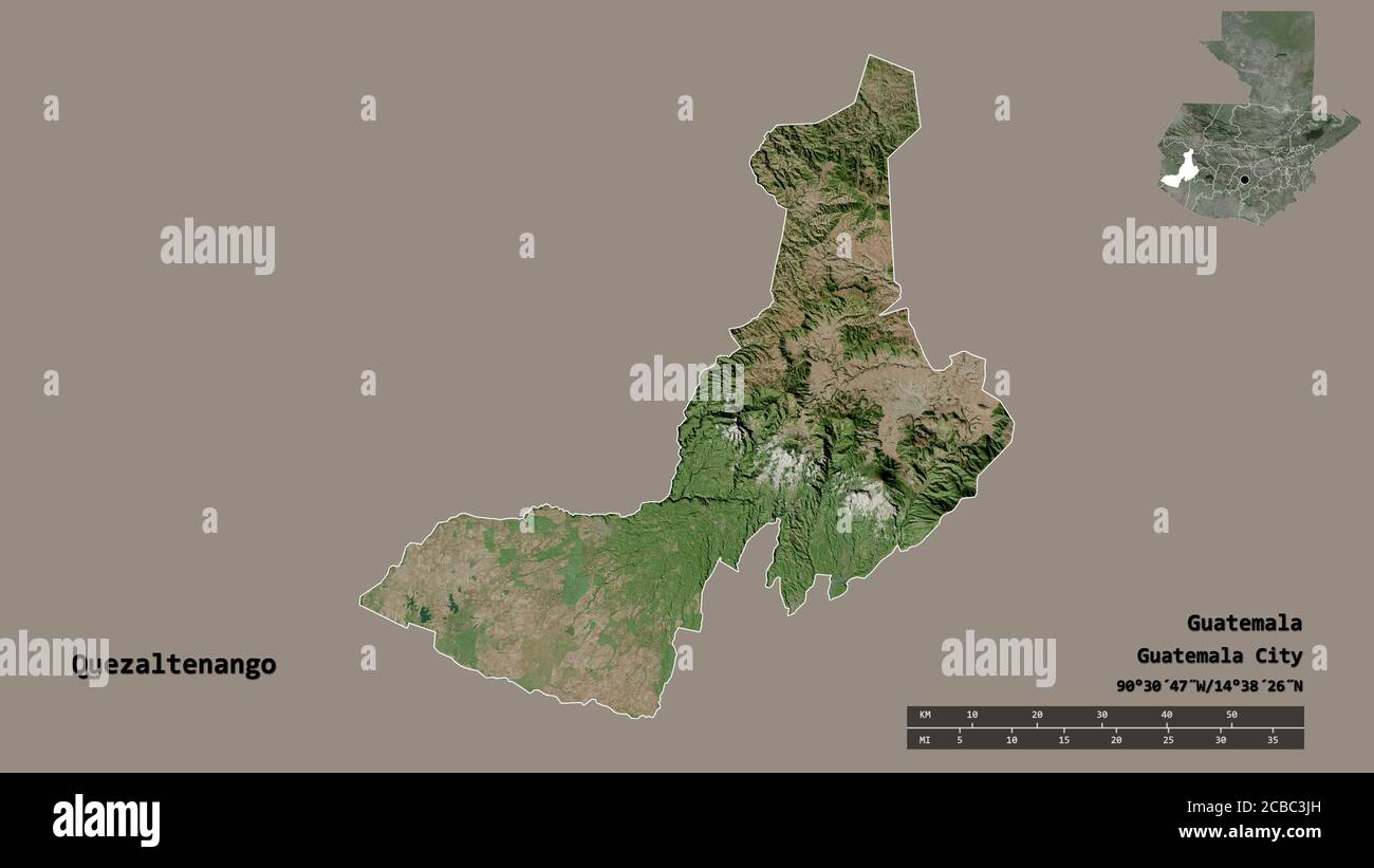 Shape of Quezaltenango, department of Guatemala, with its capital ...