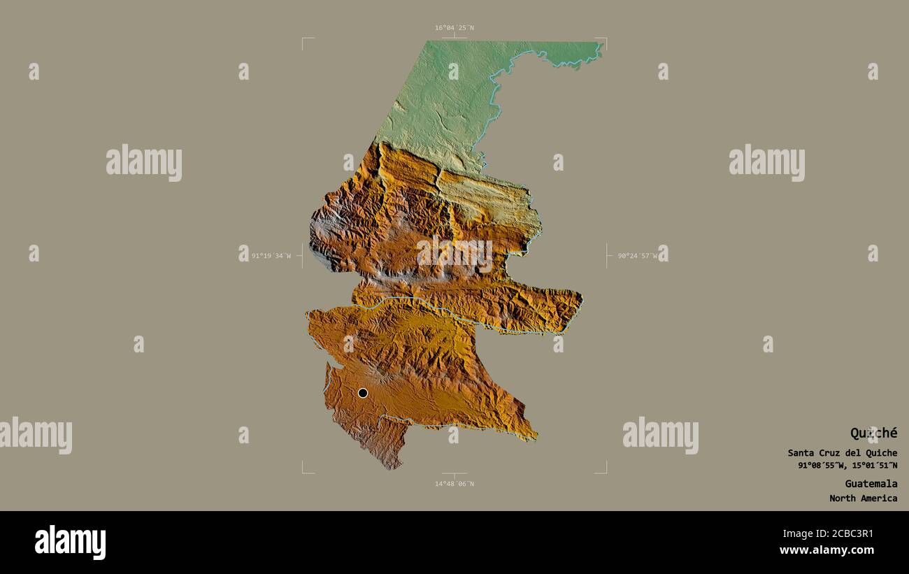 Area of Quiché, department of Guatemala, isolated on a solid background ...