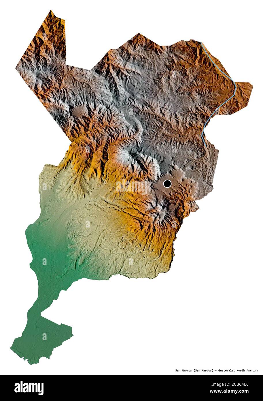Shape of San Marcos, department of Guatemala, with its capital isolated ...