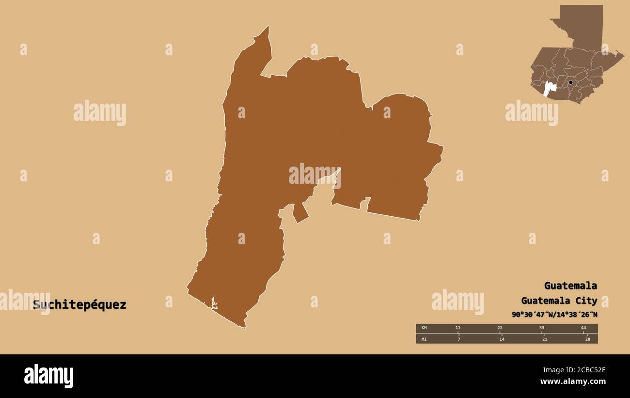 Shape of Suchitepéquez, department of Guatemala, with its capital ...