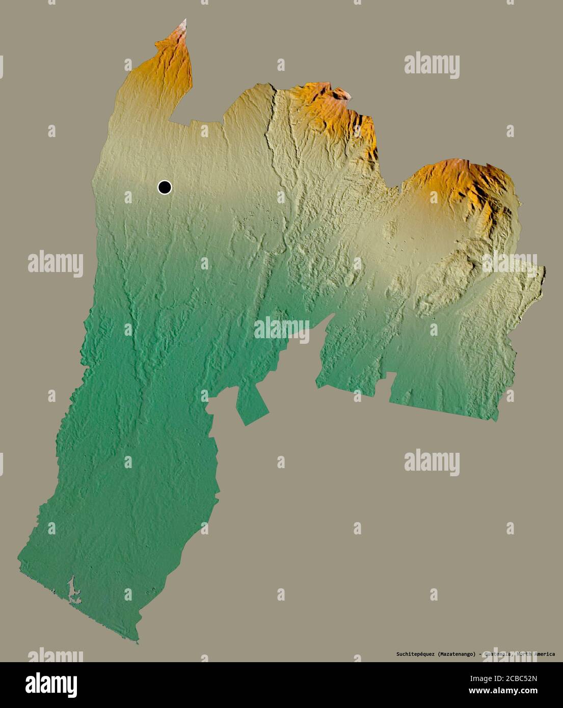 Shape of Suchitepéquez, department of Guatemala, with its capital ...