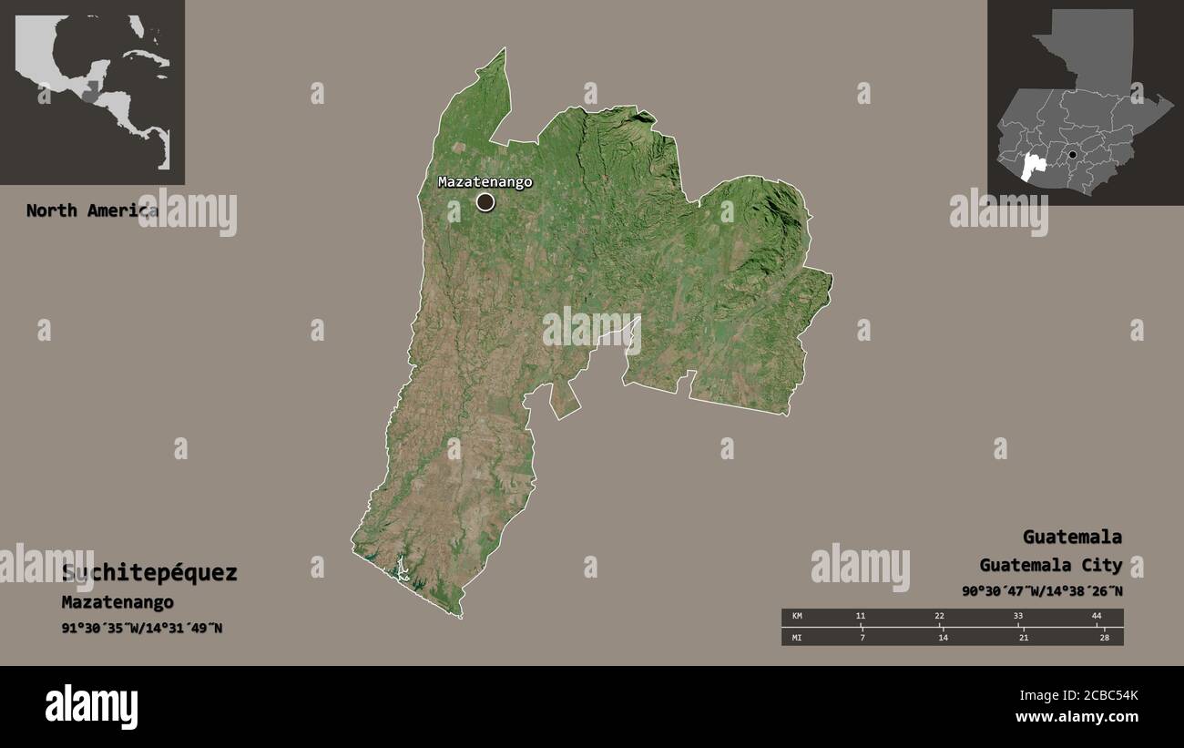 Shape of Suchitepéquez, department of Guatemala, and its capital ...