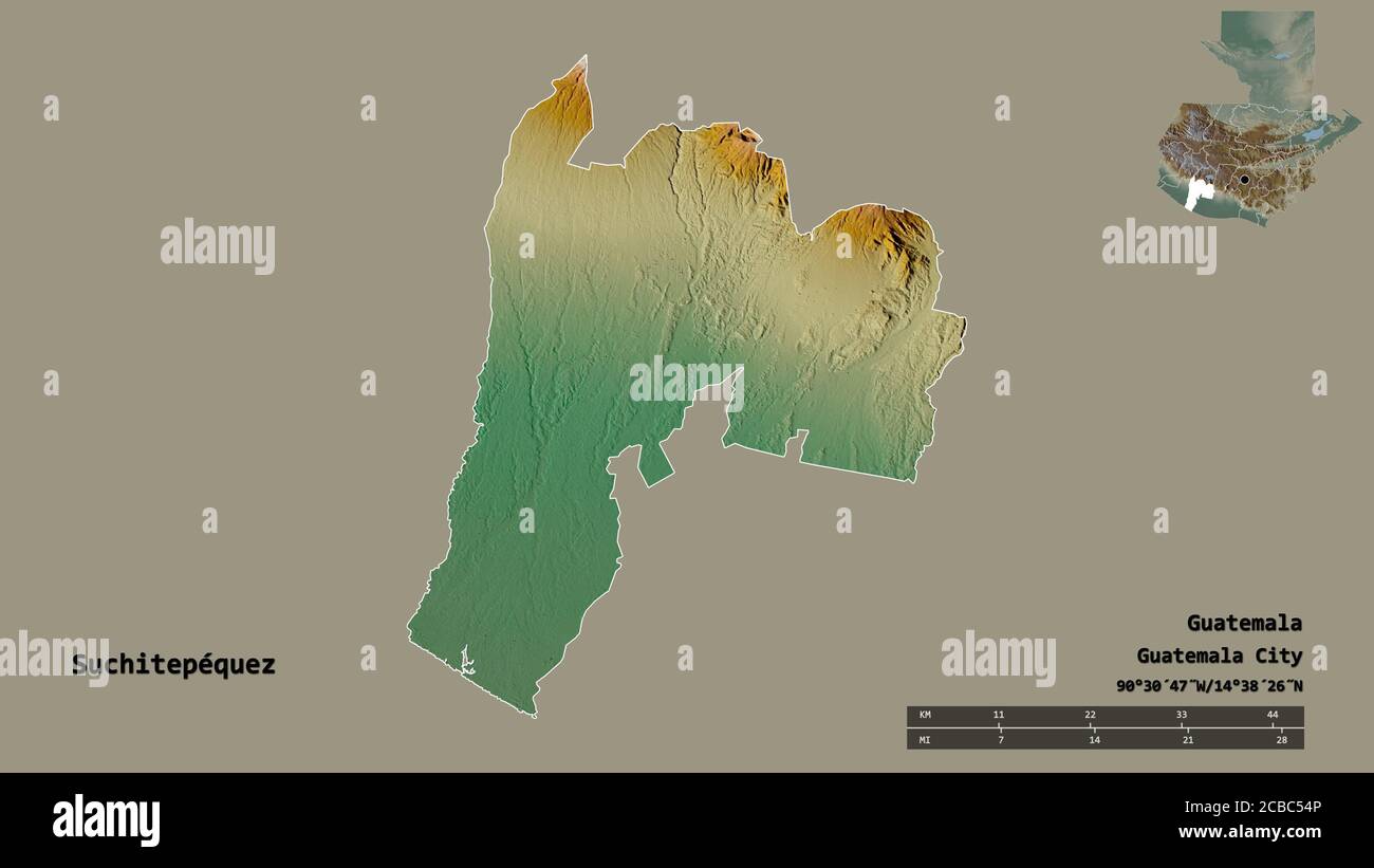 Shape of Suchitepéquez, department of Guatemala, with its capital ...