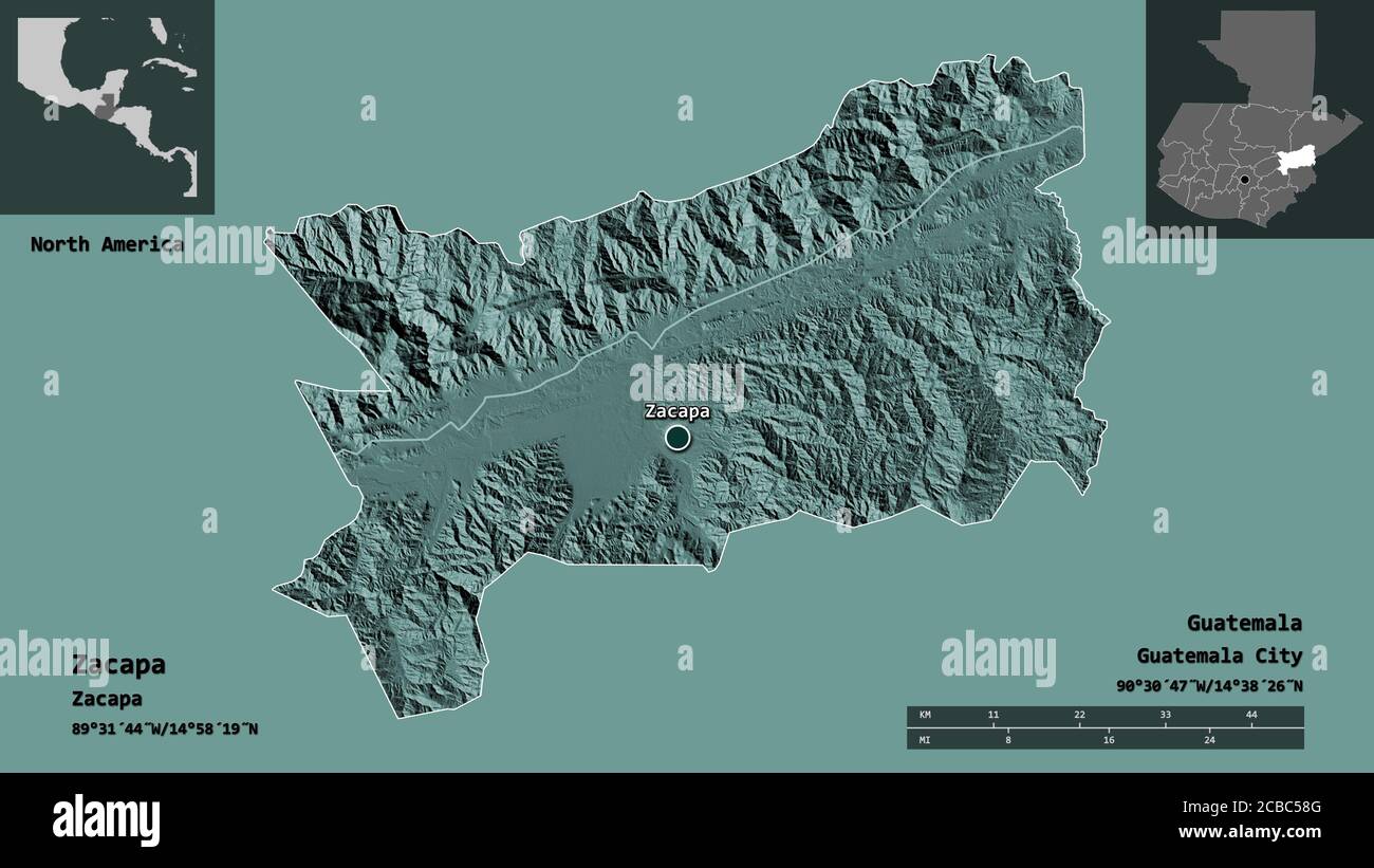 Shape of Zacapa, department of Guatemala, and its capital. Distance ...