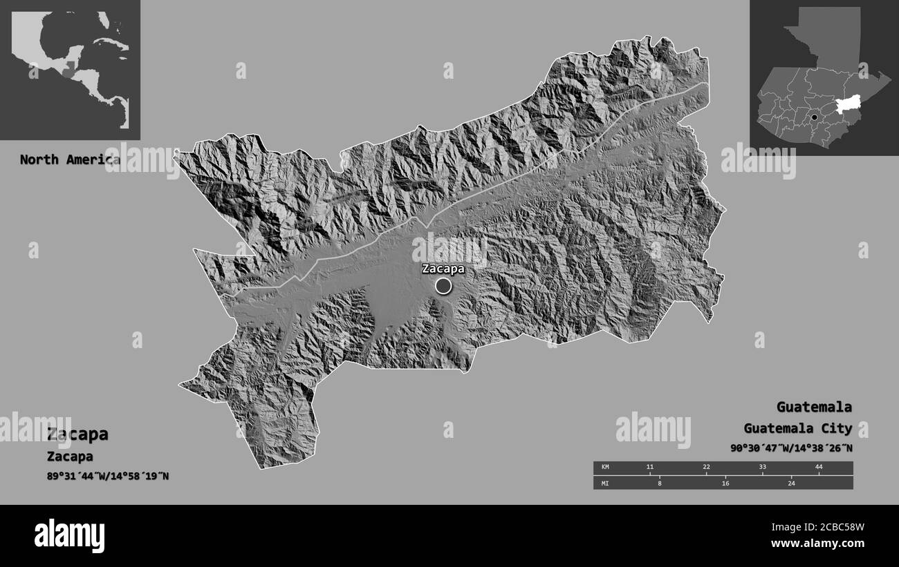 Shape of Zacapa, department of Guatemala, and its capital. Distance ...