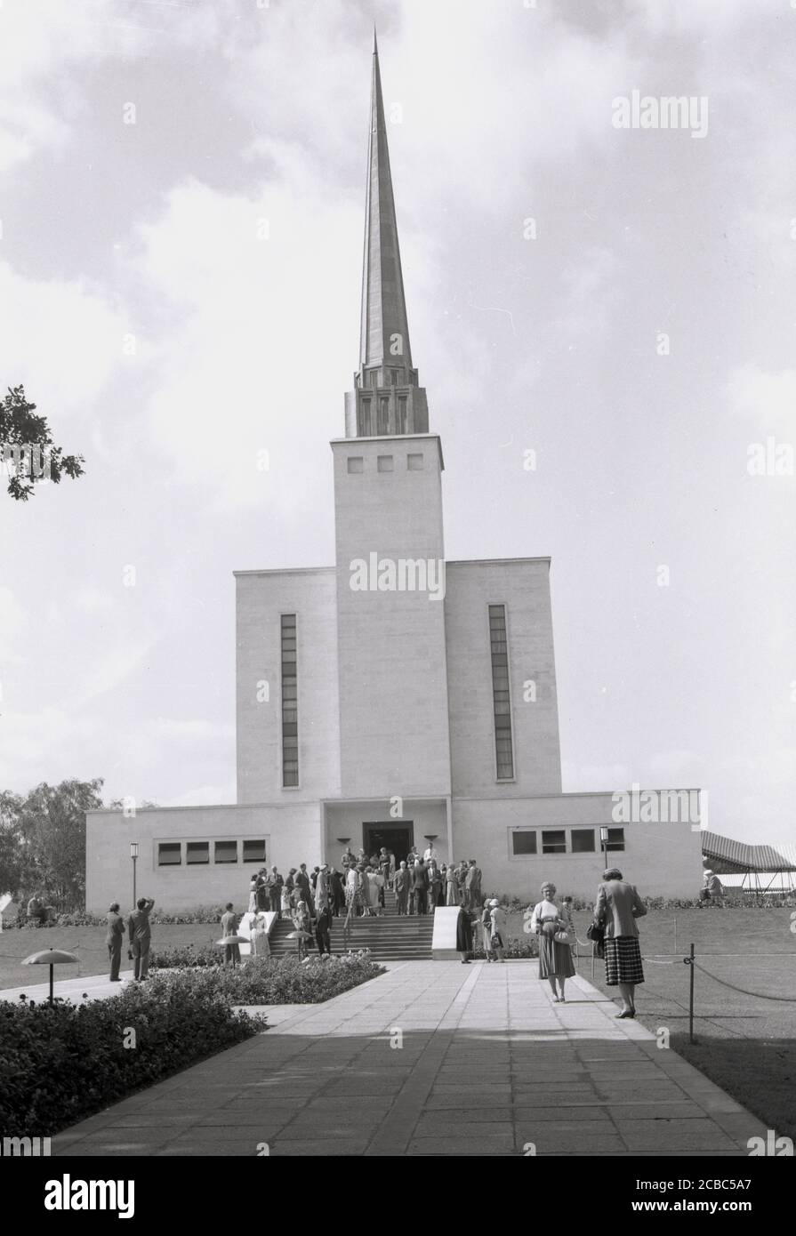 1960s, historical, front exterior view of a modern church building ...