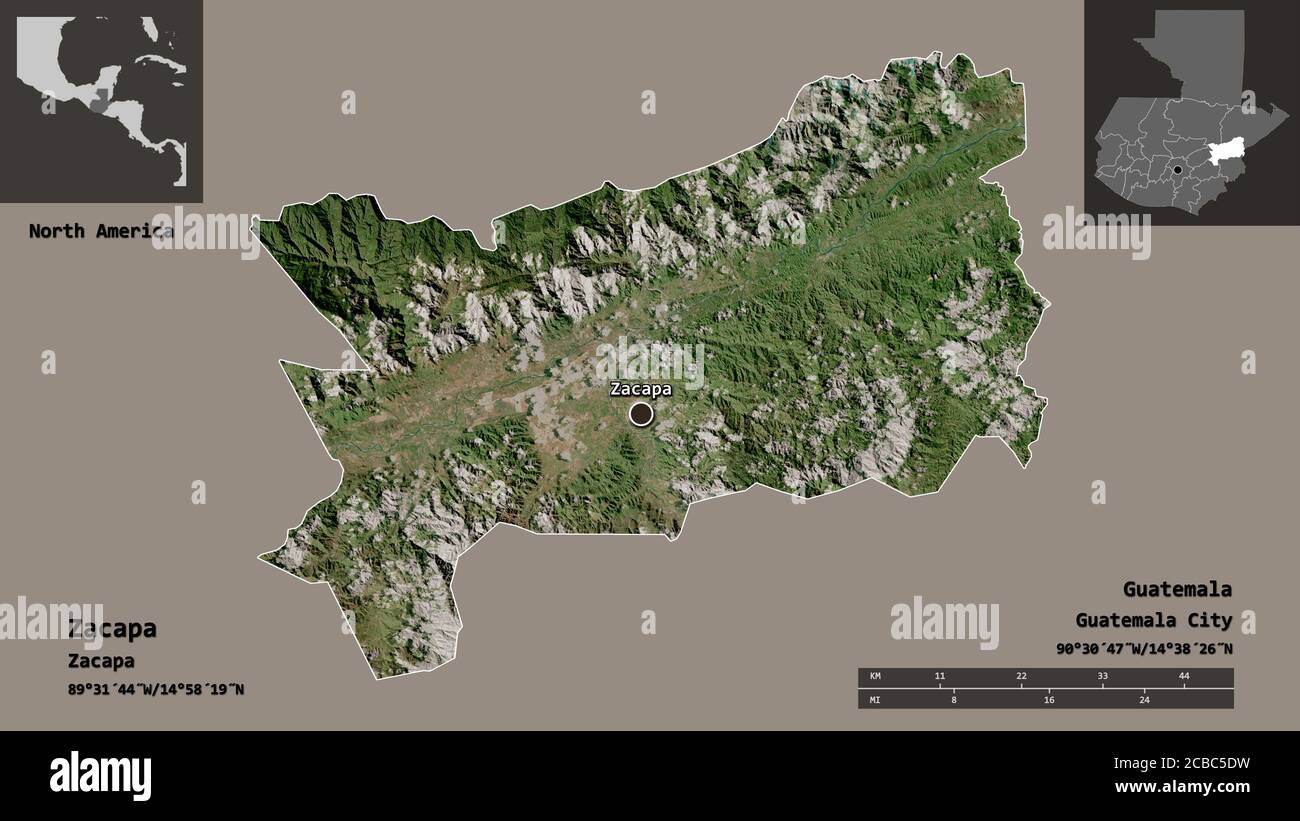 Shape of Zacapa, department of Guatemala, and its capital. Distance ...