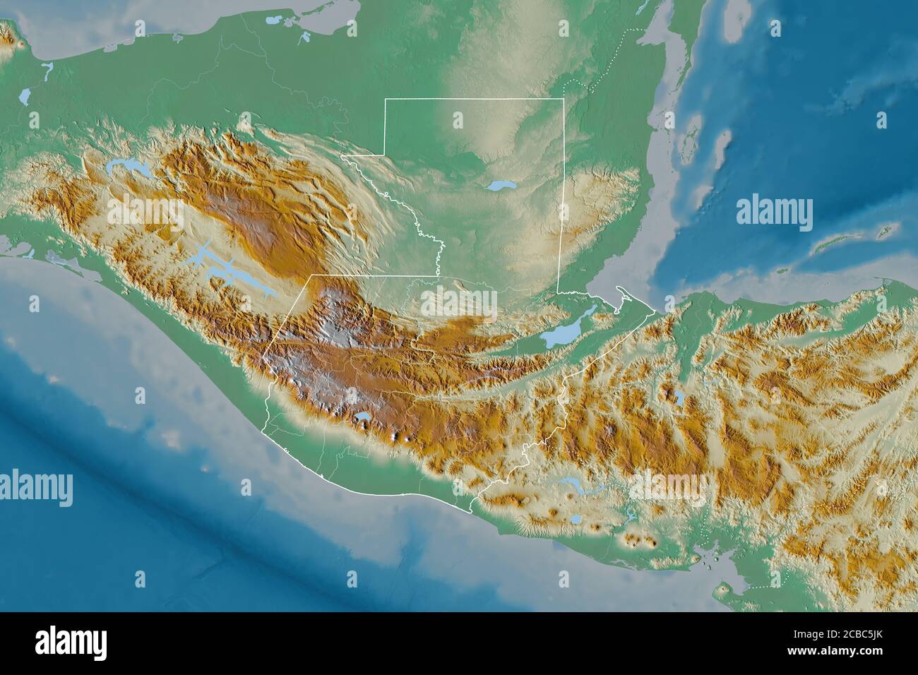 Extended area of Guatemala with country outline, international and ...