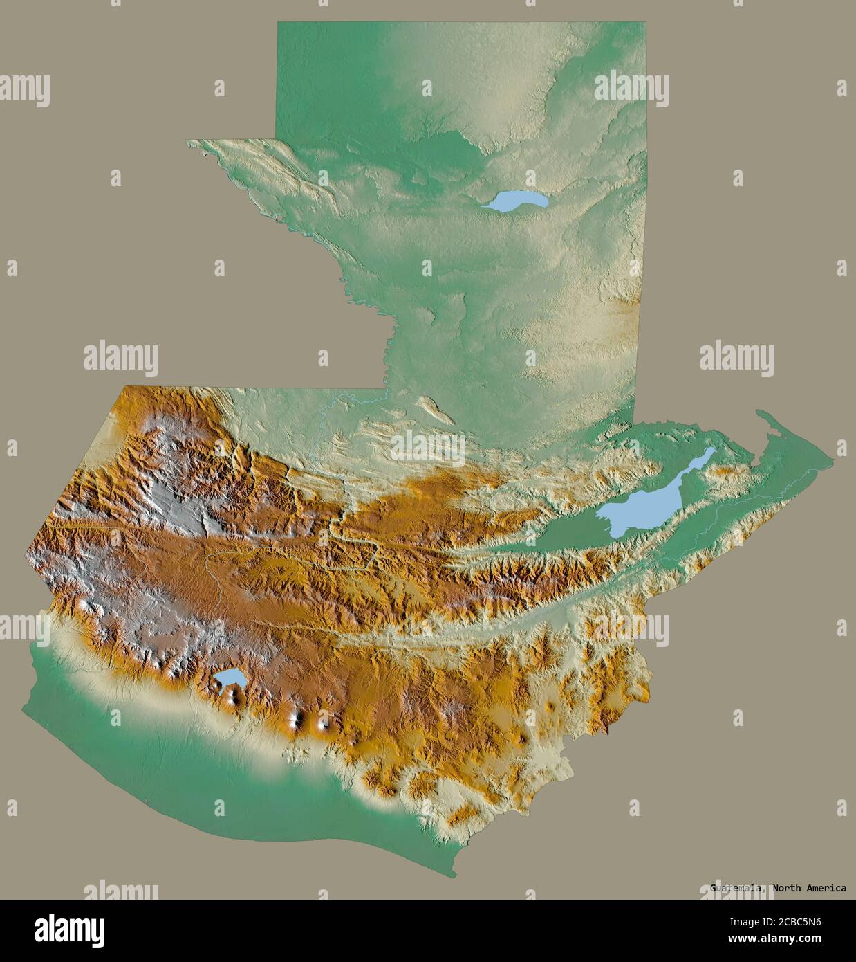 Shape of Guatemala with its capital isolated on a solid color ...