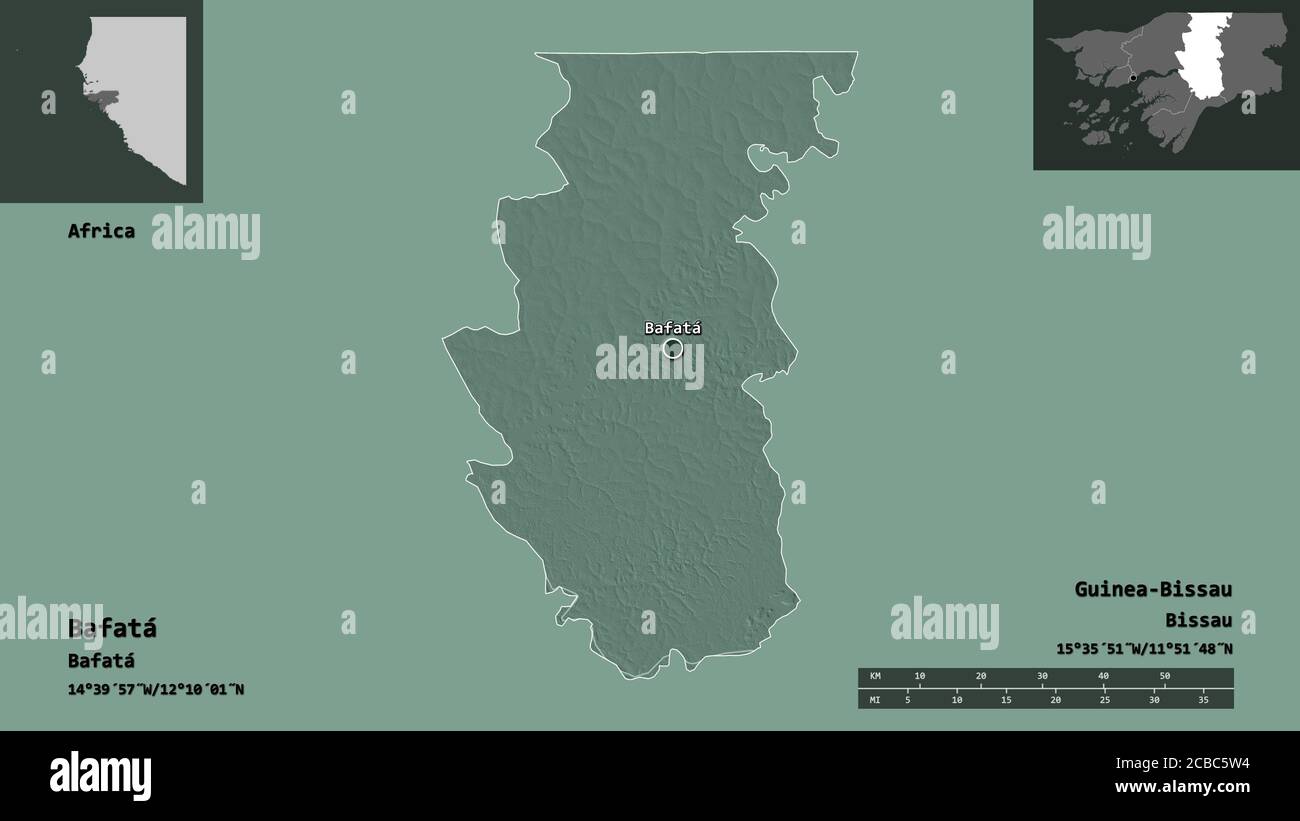 Shape of Bafatá, region of Guinea-Bissau, and its capital. Distance ...