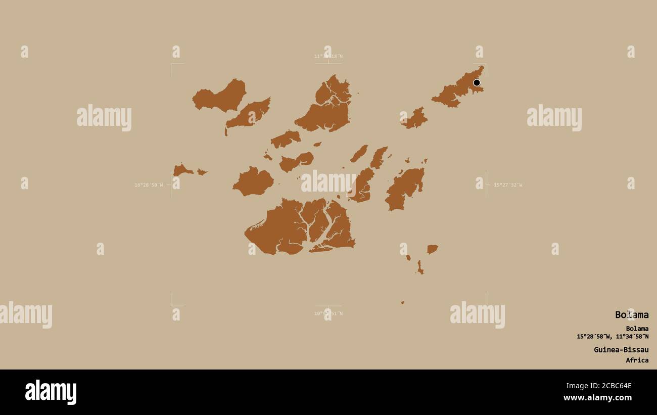 Area of Bolama, region of Guinea-Bissau, isolated on a solid background ...