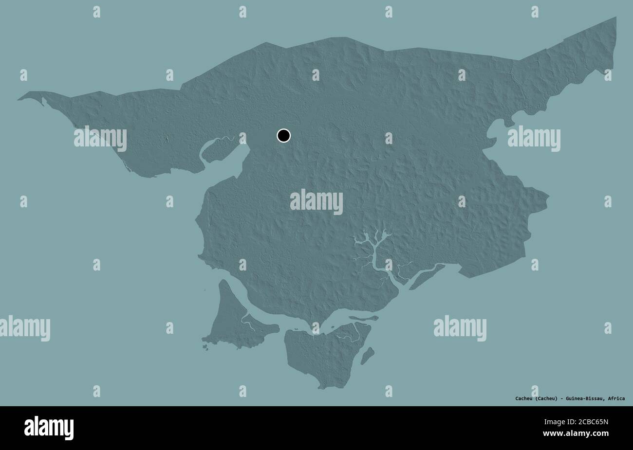 Shape of Cacheu, region of Guinea-Bissau, with its capital isolated on ...