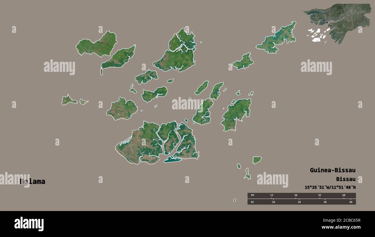 Shape of Bolama, region of Guinea-Bissau, with its capital isolated on ...