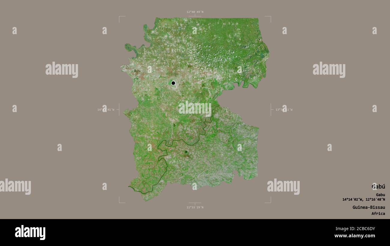 Area of Gabú, region of Guinea-Bissau, isolated on a solid background ...