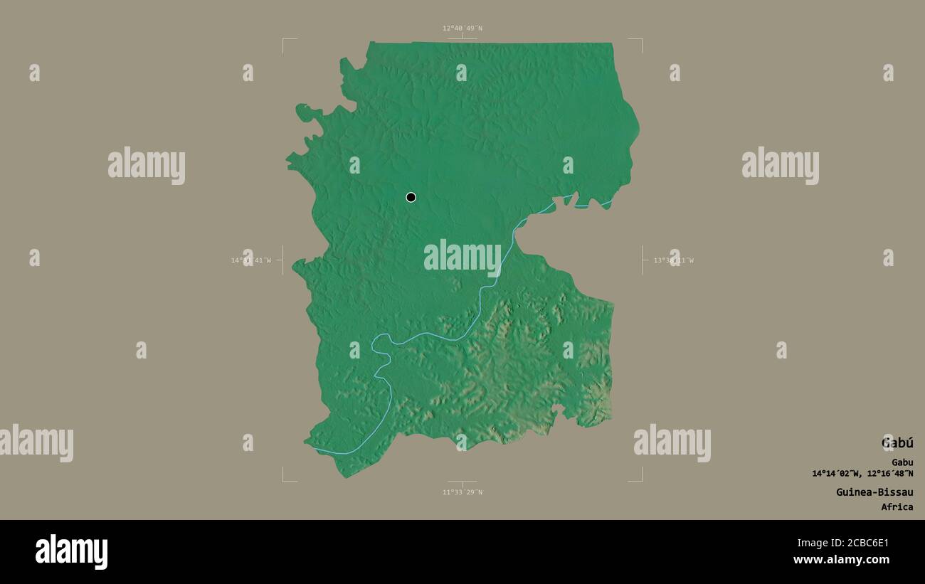 Area of Gabú, region of Guinea-Bissau, isolated on a solid background ...