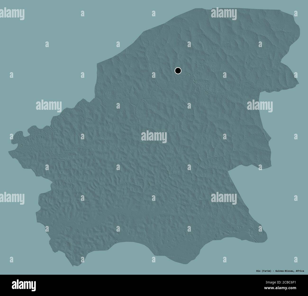 Shape of Oio, region of Guinea-Bissau, with its capital isolated on a ...