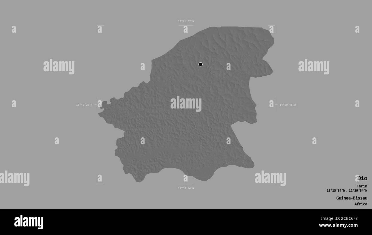 Area of Oio, region of Guinea-Bissau, isolated on a solid background in ...