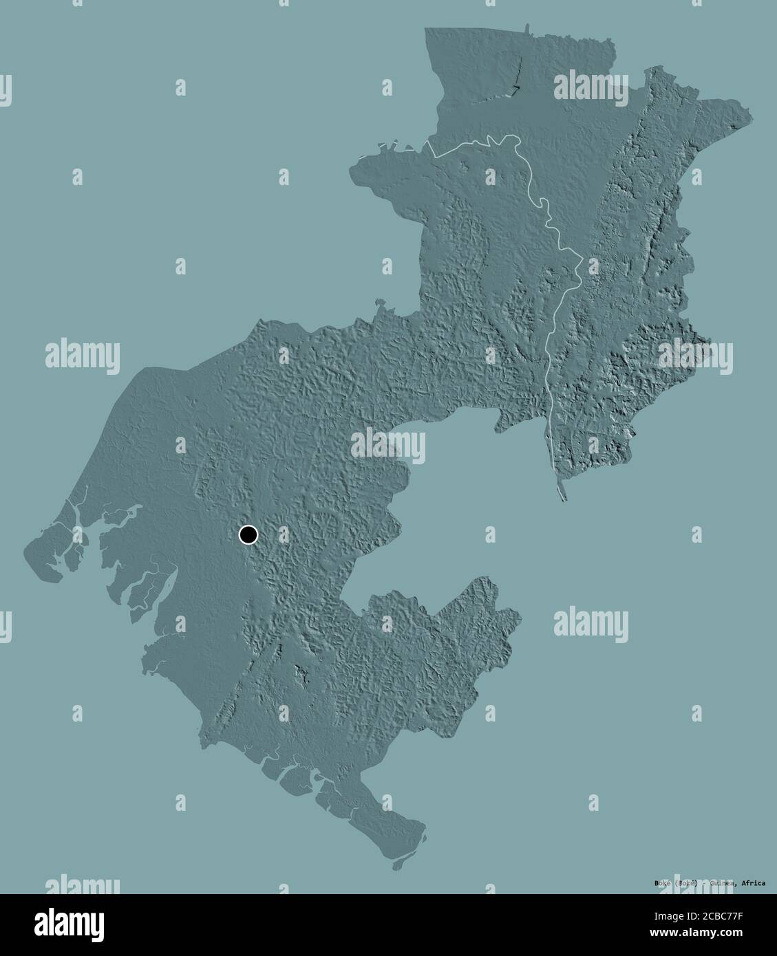 Shape of Boké, region of Guinea, with its capital isolated on a solid ...