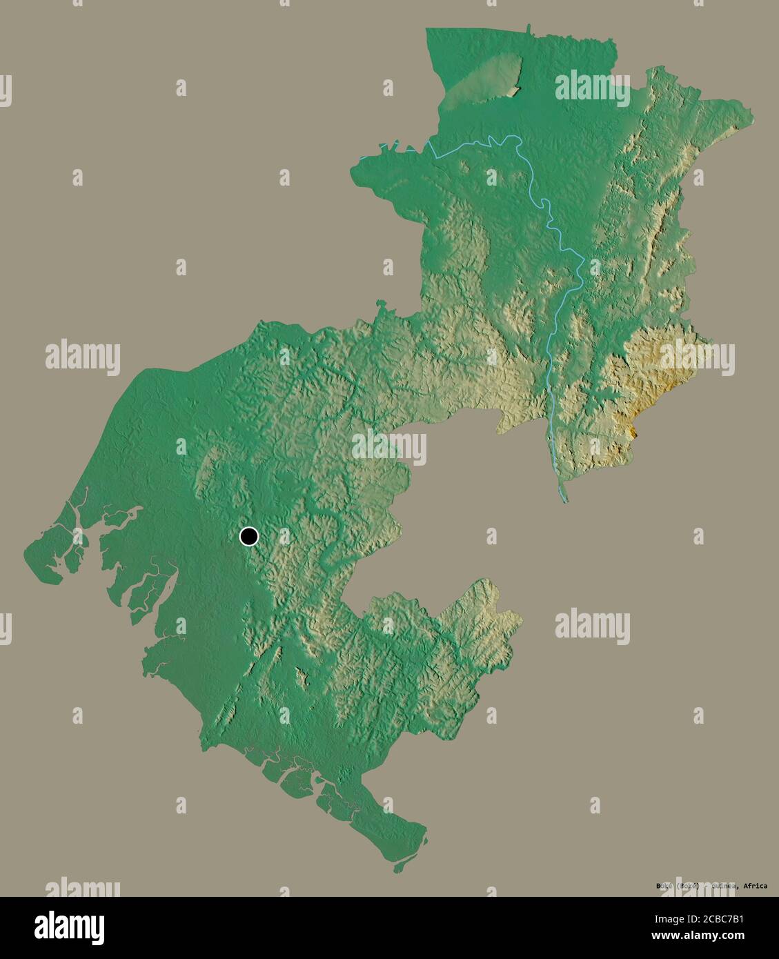 Shape of Boké, region of Guinea, with its capital isolated on a solid ...