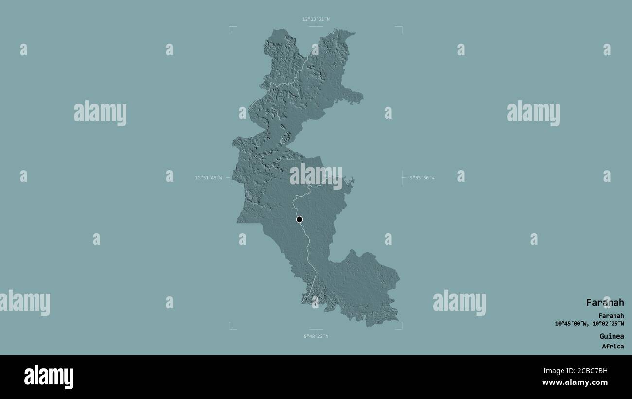 Area of Faranah, region of Guinea, isolated on a solid background in a ...